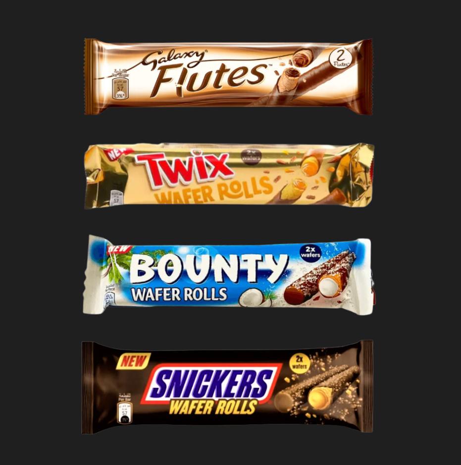 Galaxy Flutes, Twix Wafer Rolls, Bounty Wafer Rolls or Snickers Wafer ...